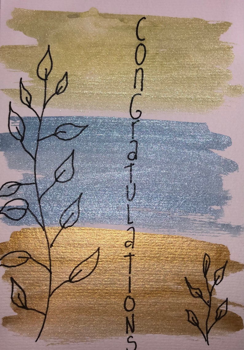 Congratulations Greeting Card in Golds and Blue - Etsy