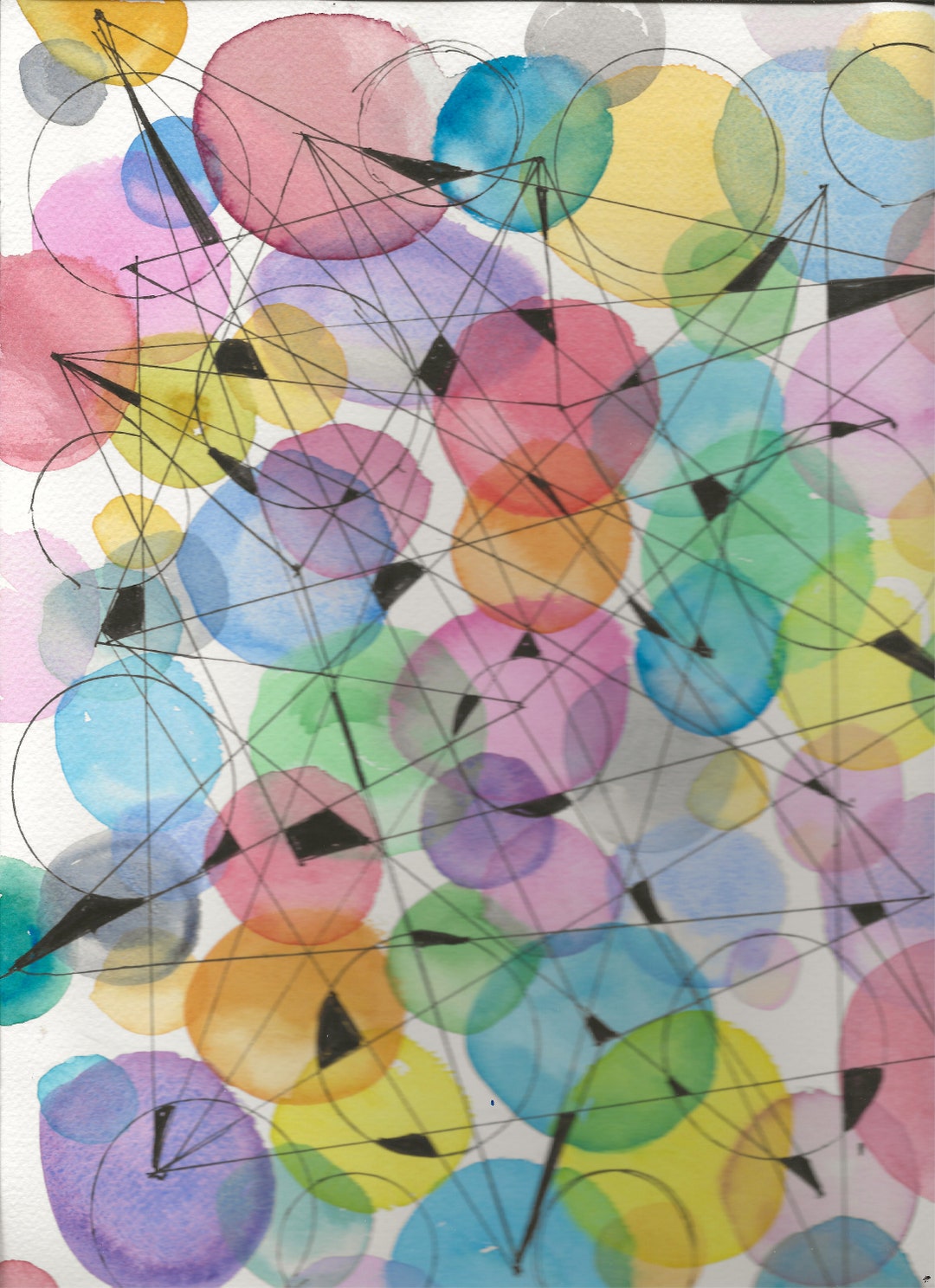 Push, Pull, and Bounce, Abstract Watercolor and Ink Original Painting ...