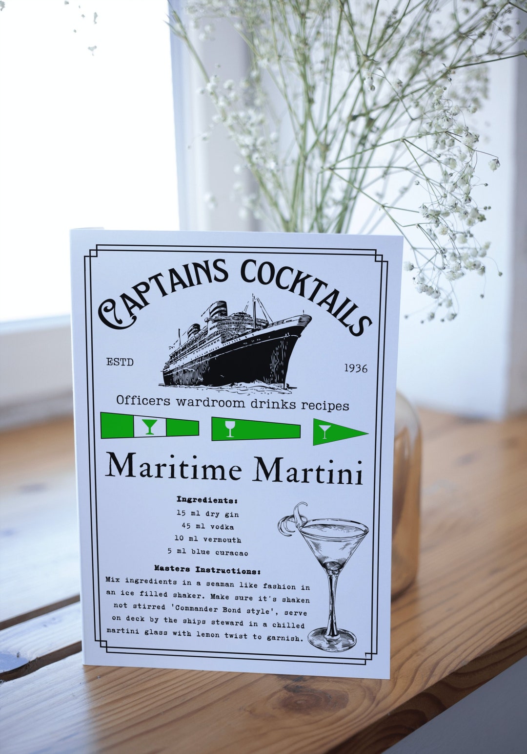 Maritime Martini Recipe Card: Nautical Cocktail Greetings Card - Etsy