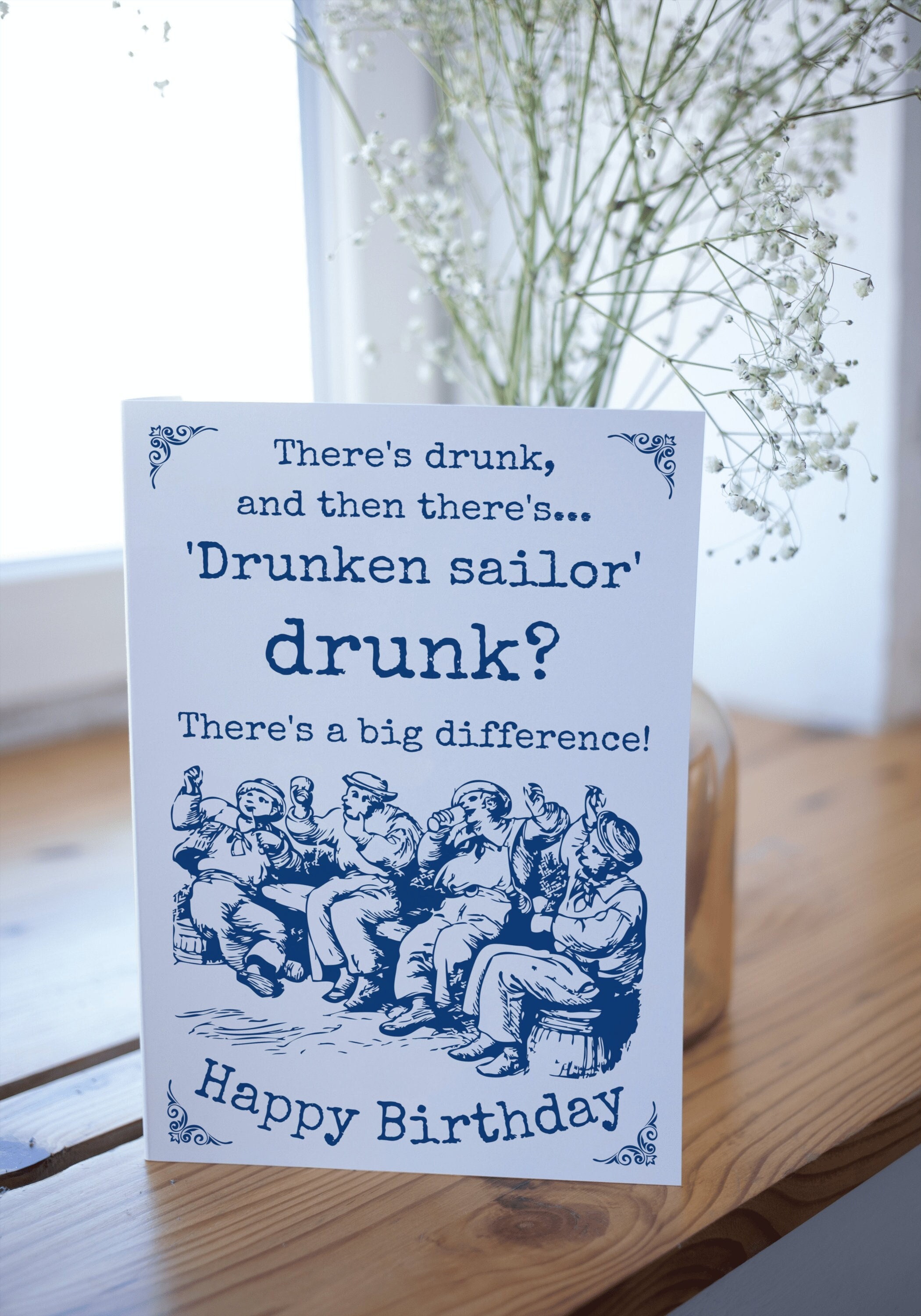 Funny Drunken Sailor Birthday Card: Vintage Nautical Illustration - Etsy