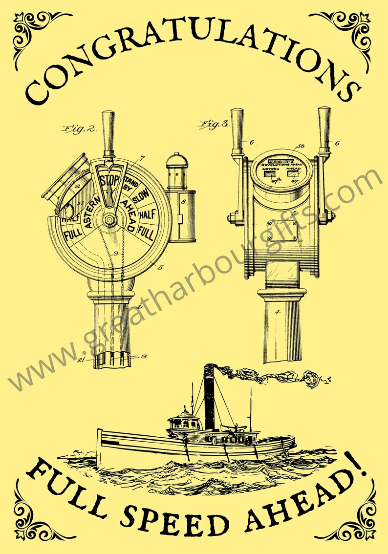 Nautical Congratulations Card, Vintage Ship's Telegraph, Maritime Card ...