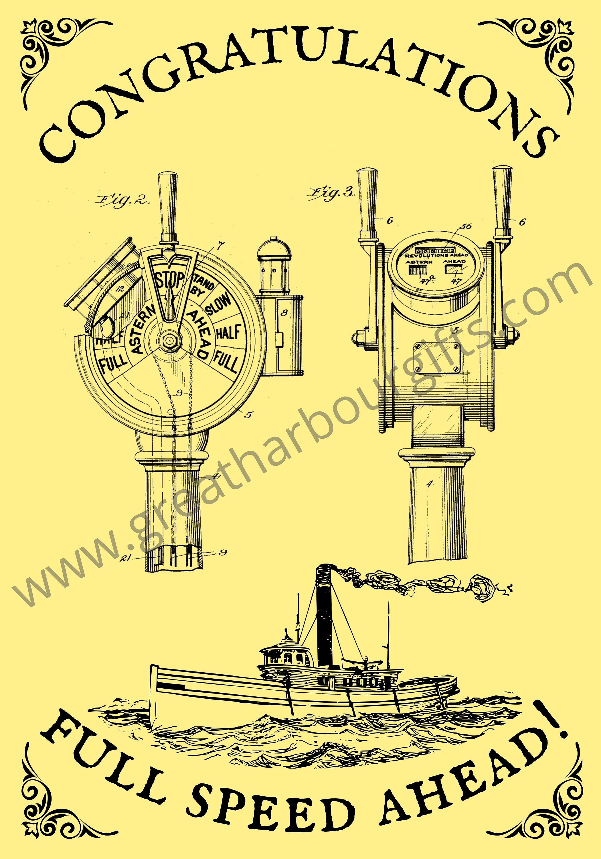 Nautical Congratulations Card, Vintage Ship's Telegraph, Maritime Card ...