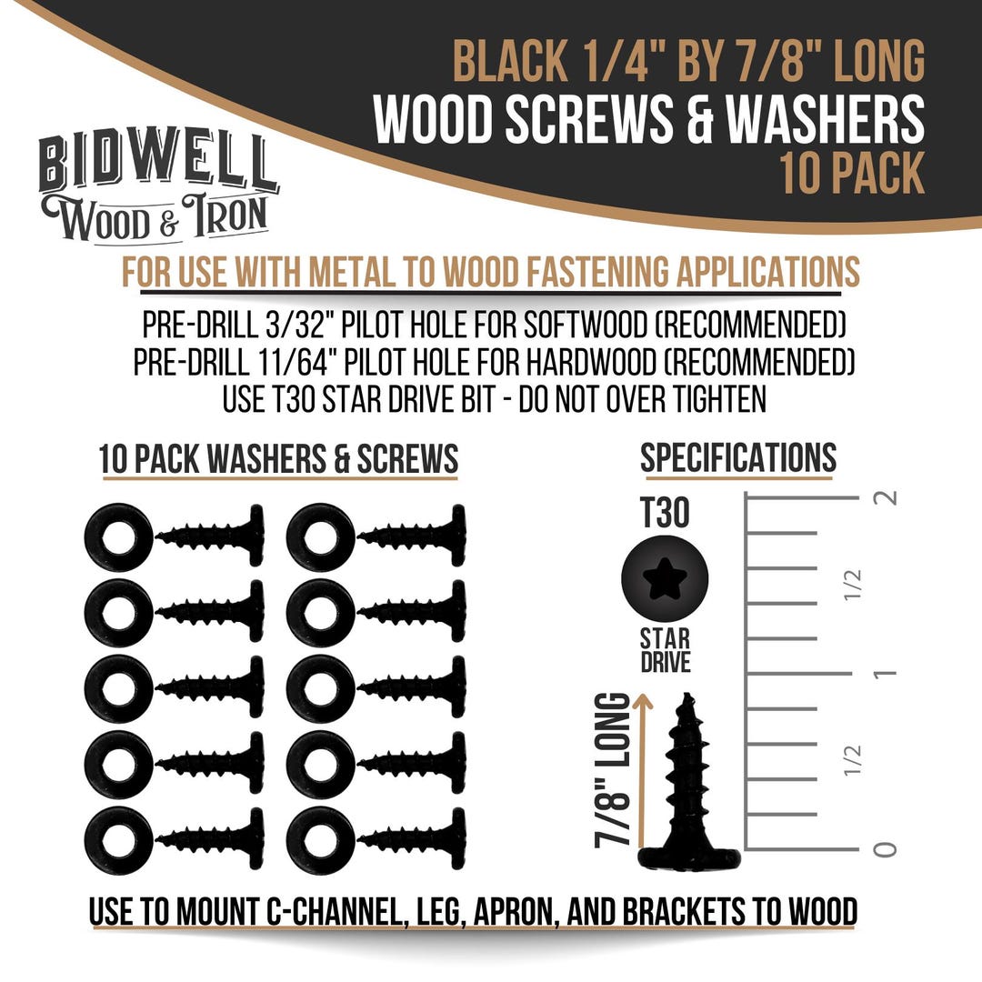 Black Wood Screws and Washers 1/4" X 7/8" Long - Etsy