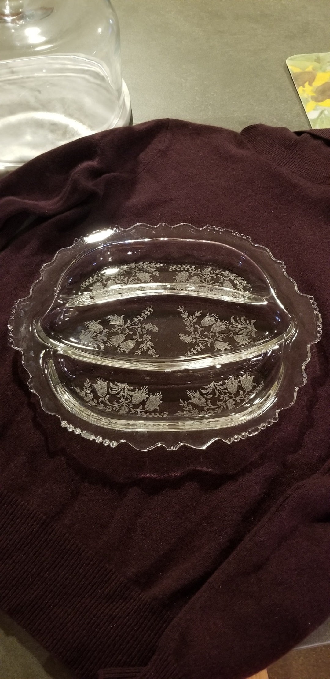 Vintage 3-section Flowered Glass Tray - Etsy