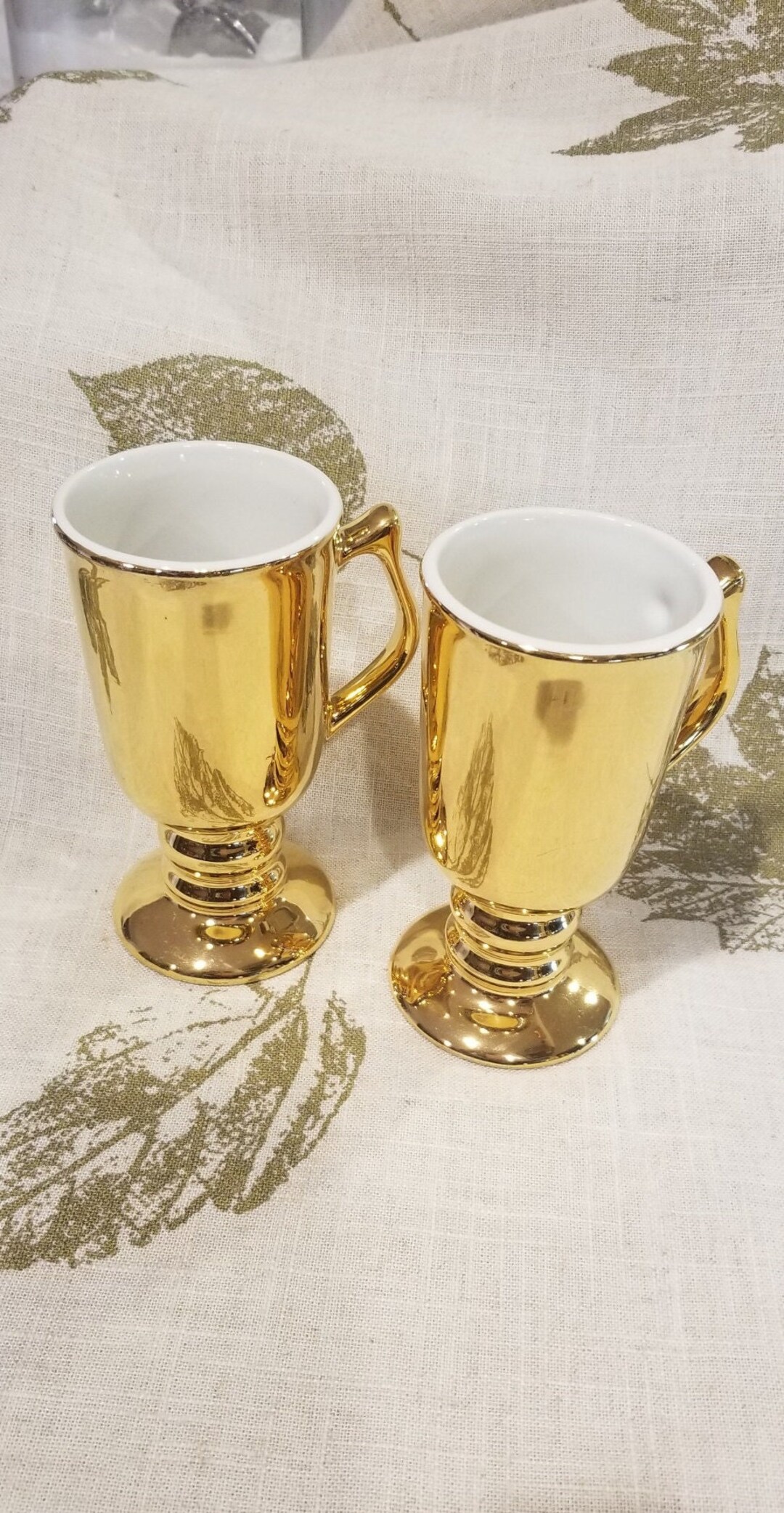 Pair of Hall 1272 Gold Pedestal Mugs - Etsy