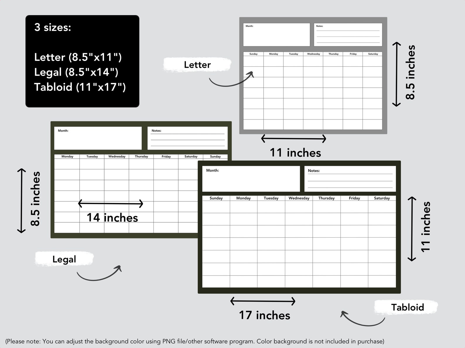 Blank Calendar | Printable | Digital Download | Template, 8.5x11 ...