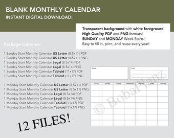 Tabloid Calendar Template - Etsy