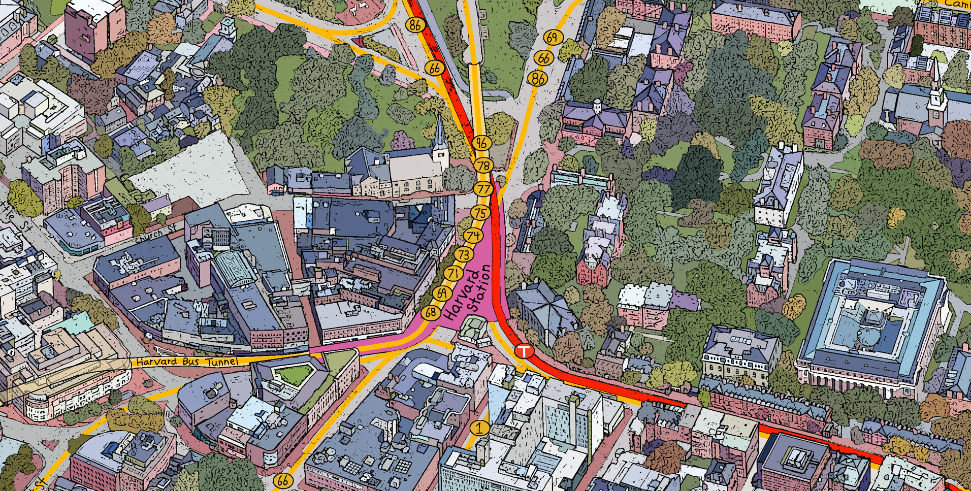 Map of Harvard University Main Campus and Harvard Square Transit Map ...