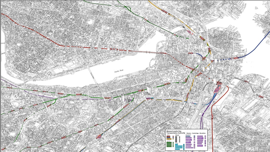 Map of Boston Rail MBTA Network 24 X 36 - Etsy