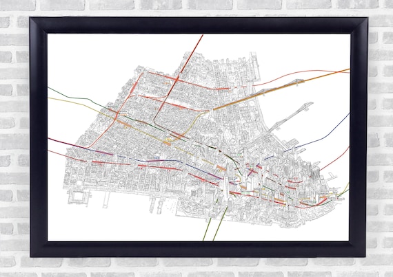 Map of Lower Manhattan With Subways and 3D Buildings Print - Etsy
