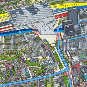 Map of Rotterdam Showing Transit Lines and Buildings 20 X 28 Inches - Etsy