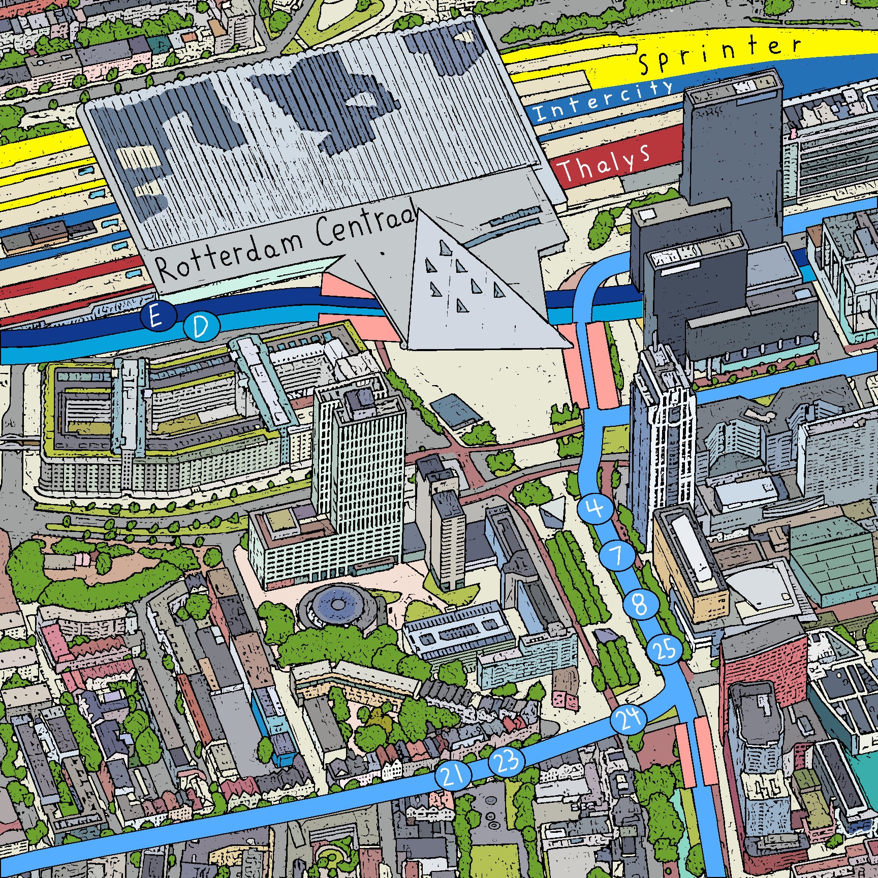 Map of Rotterdam Showing Transit Lines and Buildings 20 X 28 Inches - Etsy