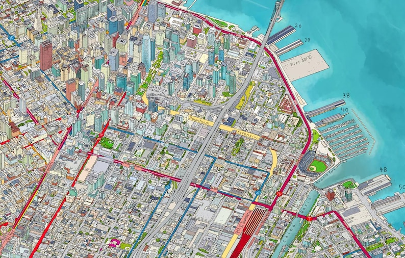 Map of San Francisco Part 1 Showing Transit and Buildings. SF Map BART ...