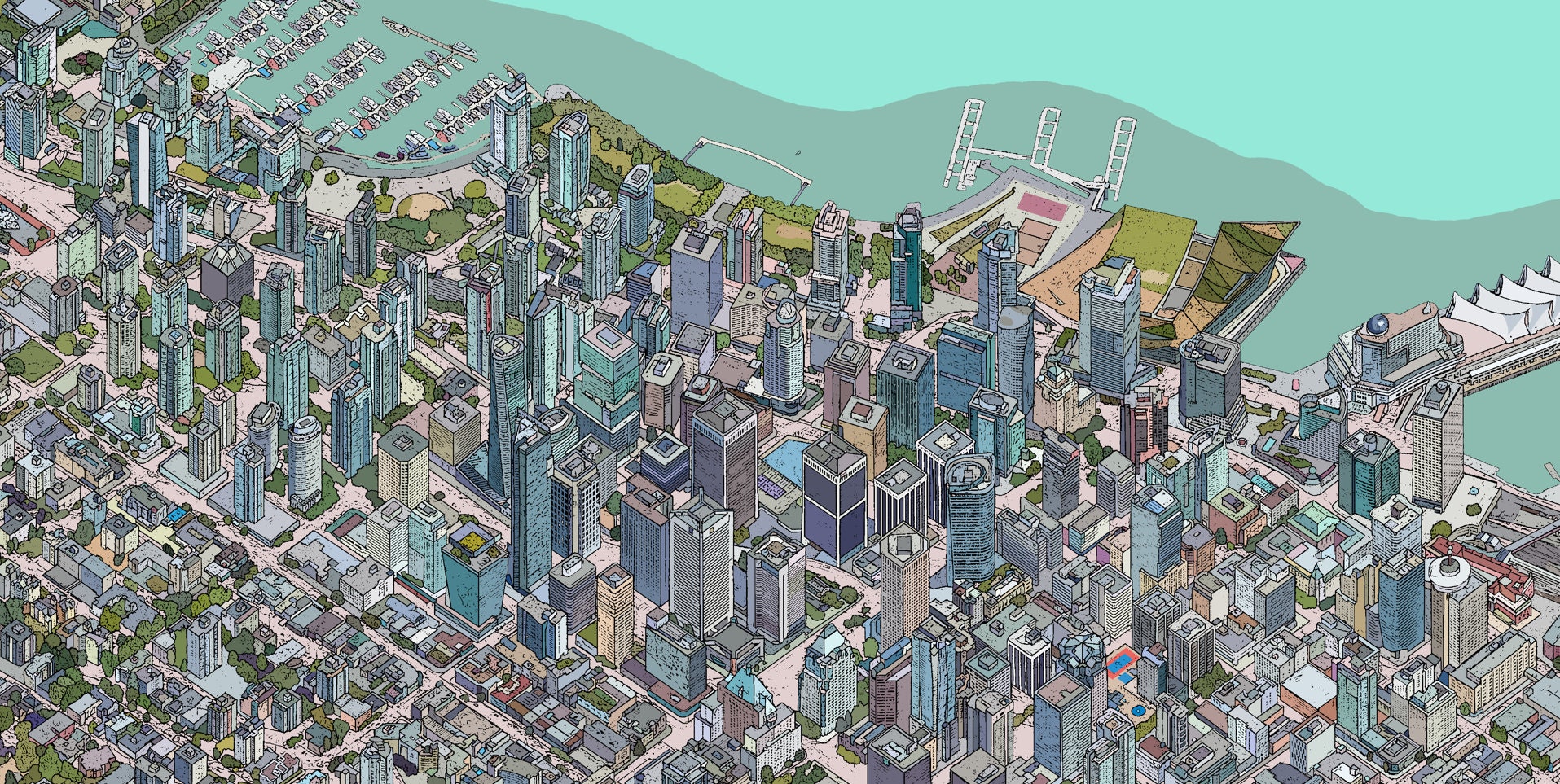Map of Dowtown Vancouver BC Canada - Detailed - Etsy