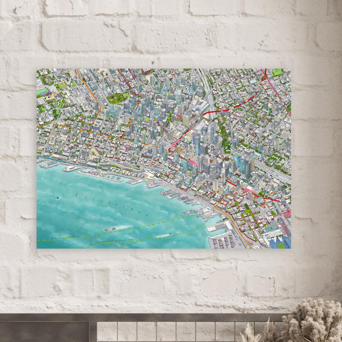 Map of Seattle Downtown Showing Transit and Buildings - Etsy