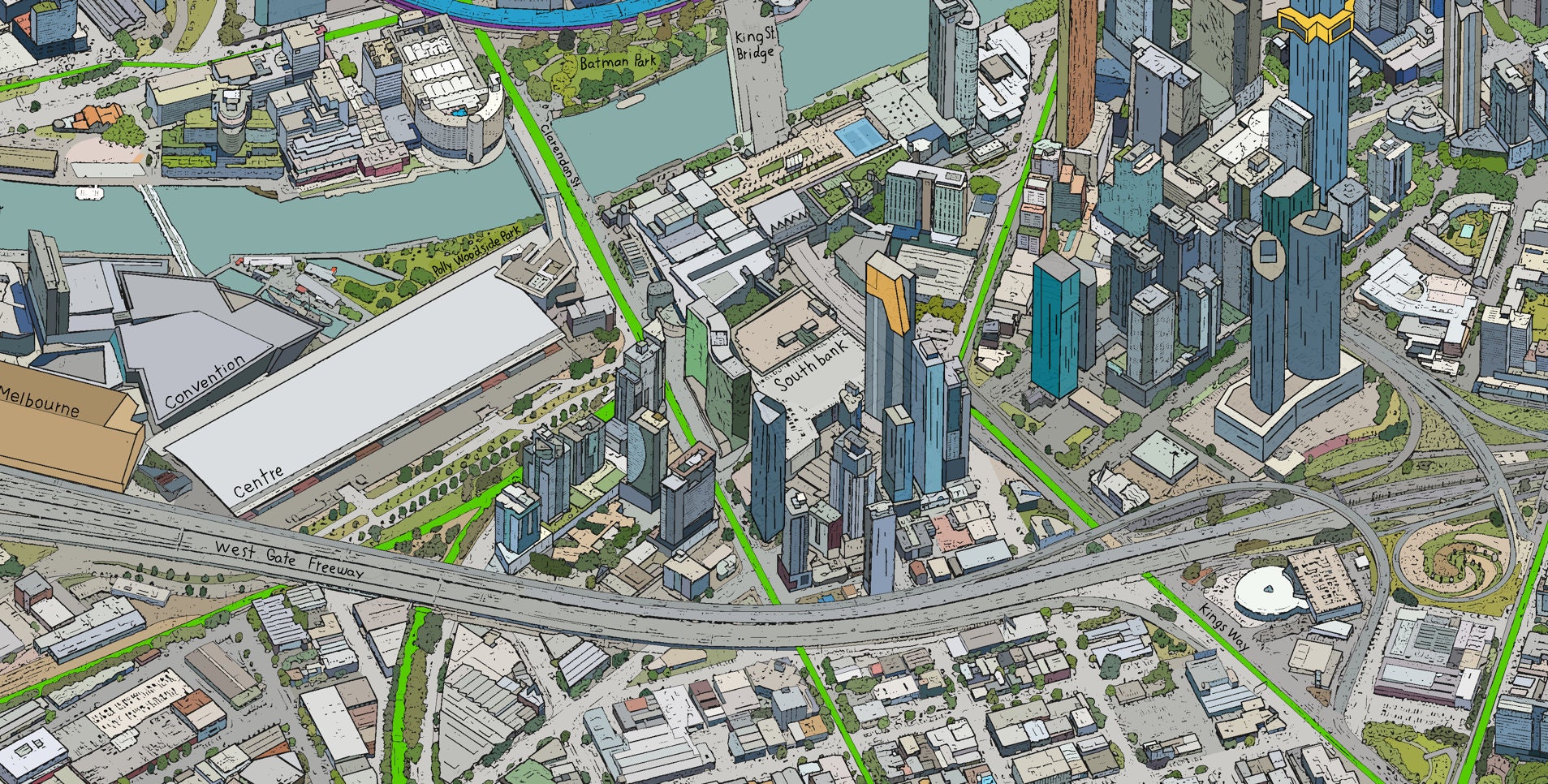 Map Print of Melbourne CBD 50cm X 70cm, 28" X 20" Melbourne Trains Map ...