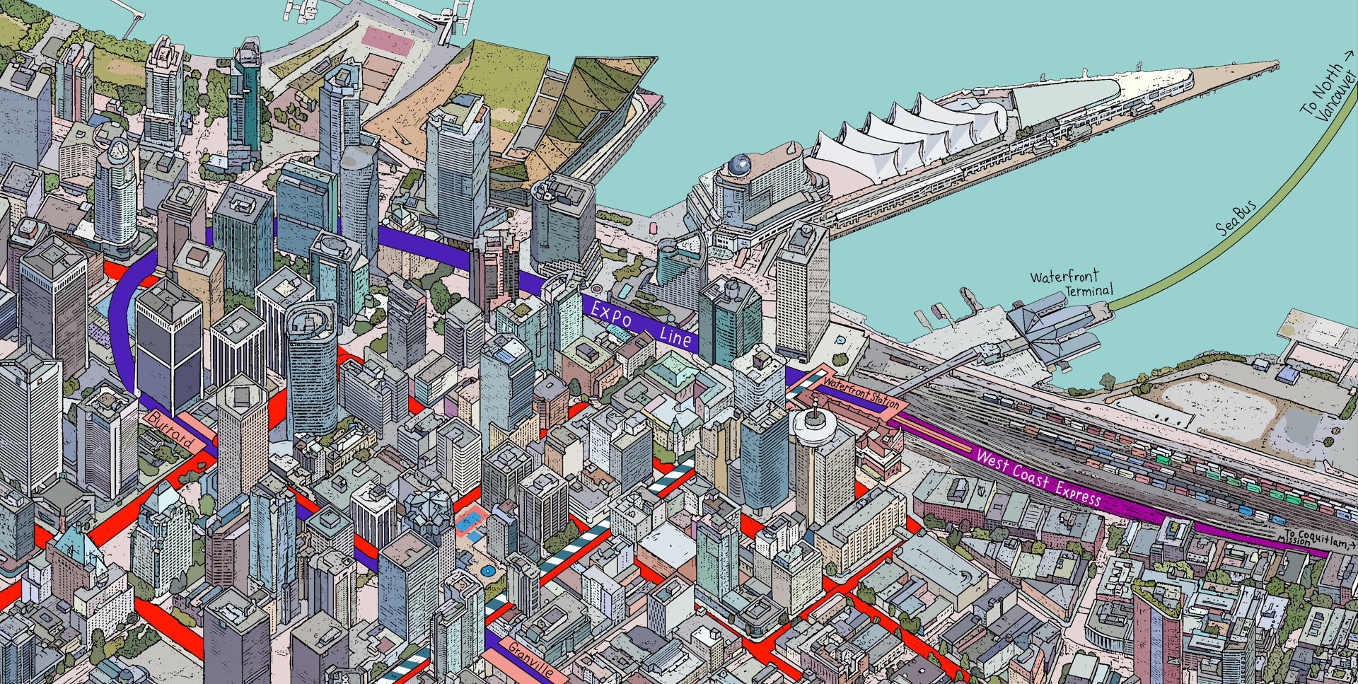 Map of Dowtown Vancouver BC Canada - Detailed - Etsy