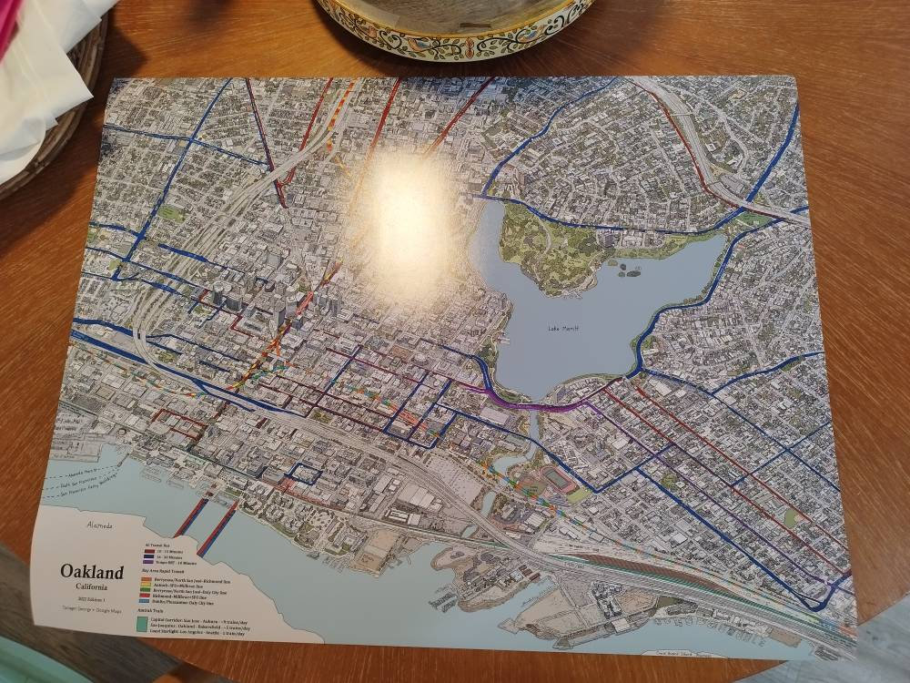 Map of Oakland CA. 32 X 23.5 Shows All Transit and 3d Buildings. BART ...