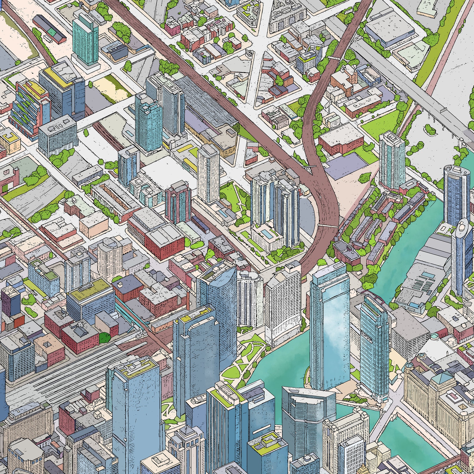 Map of Chicago Loop 33 X 46.5 Inches With Transit - Etsy