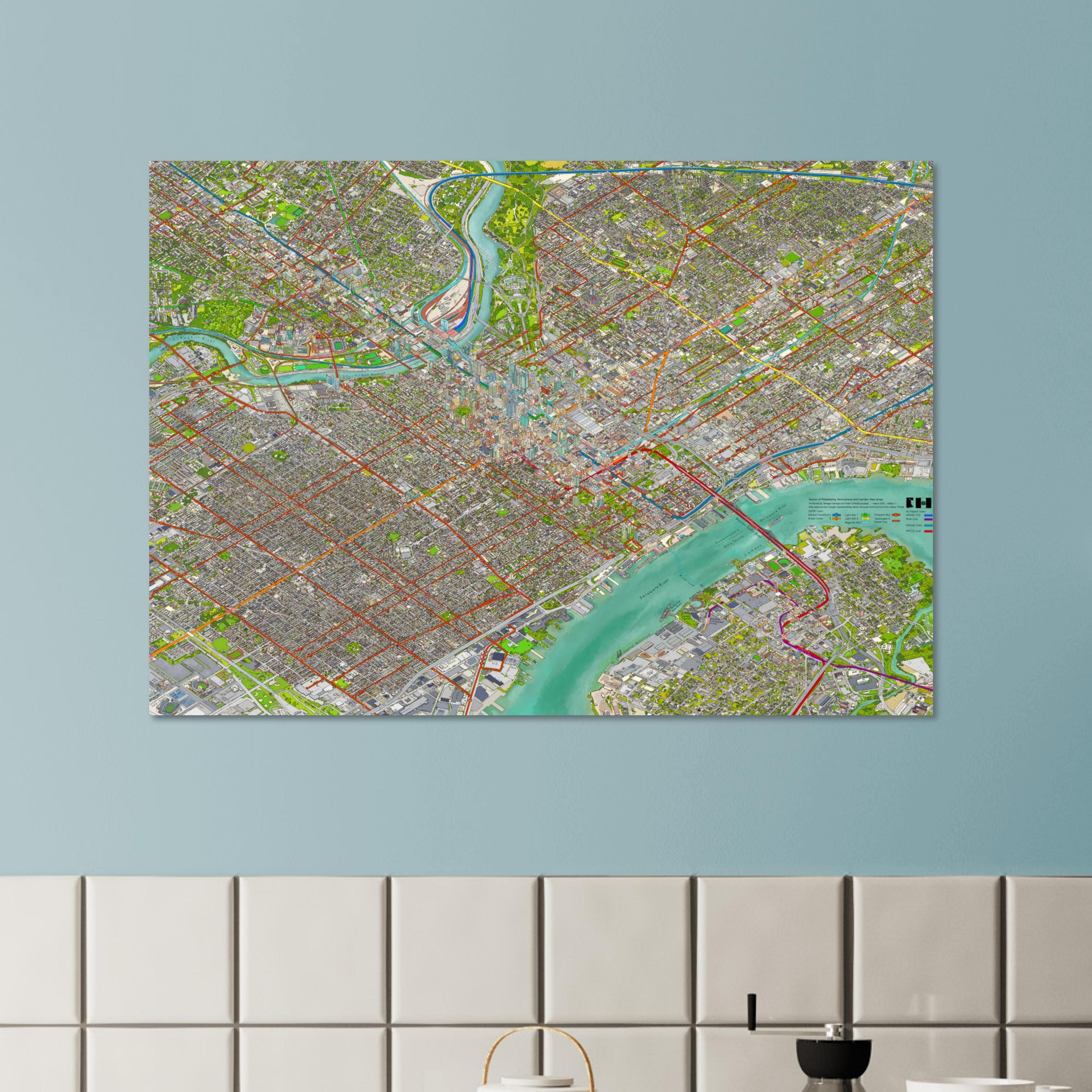 Map of Philadelphia Showing Transit and Structures - Etsy