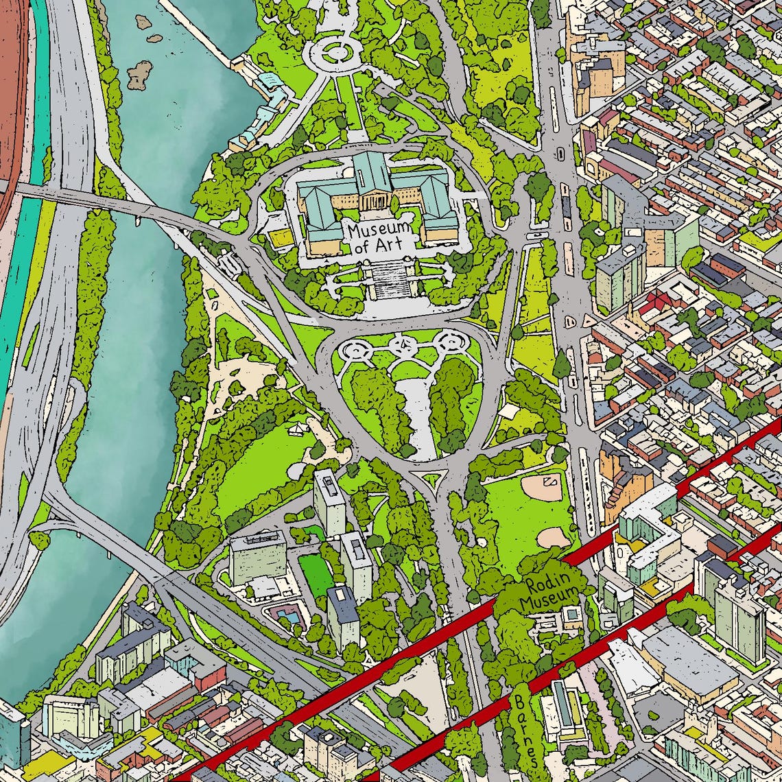 Map of Philadelphia Showing Transit and Structures - Etsy