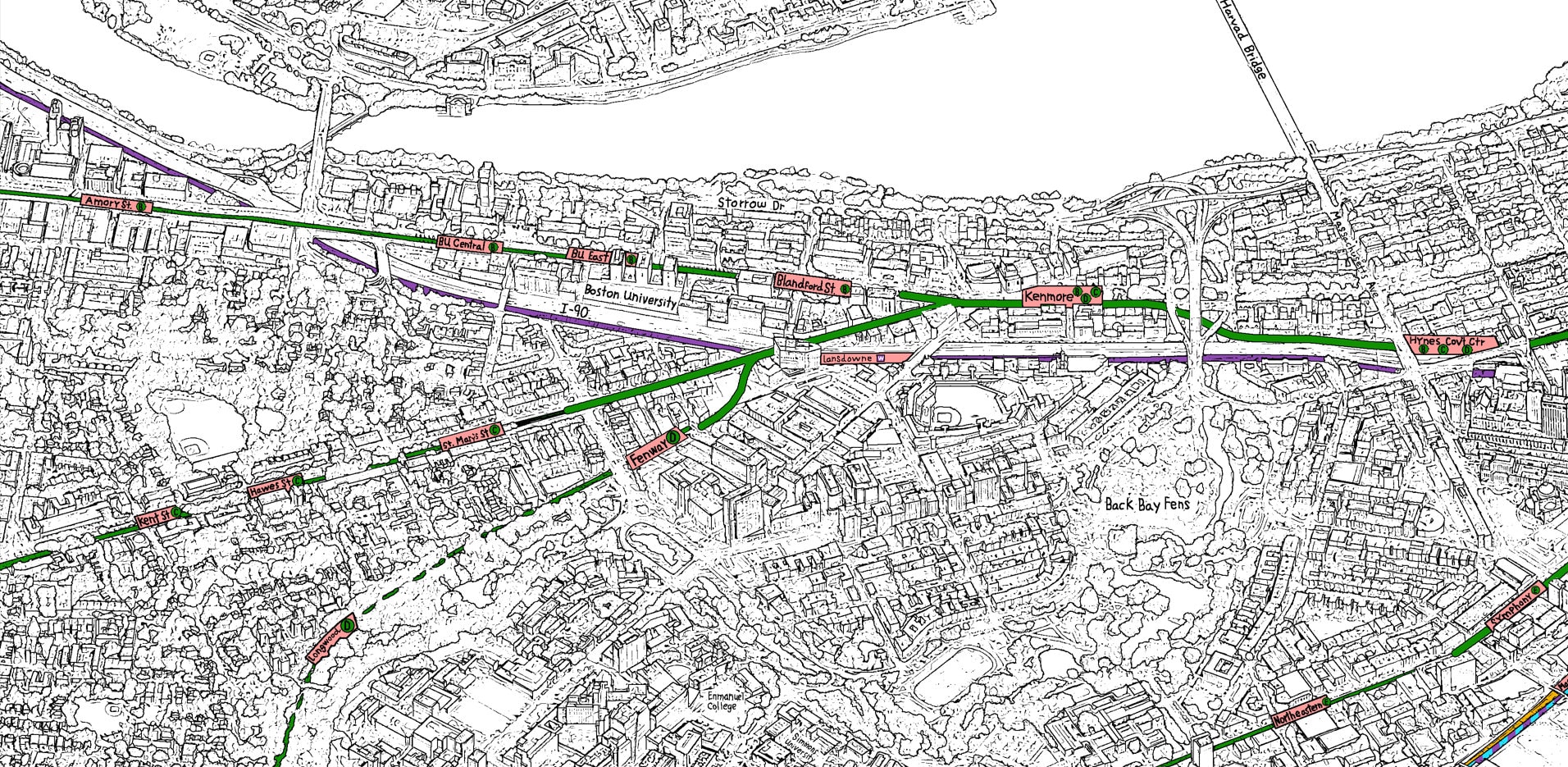 Map of Boston Rail MBTA Network 24 X 36 - Etsy