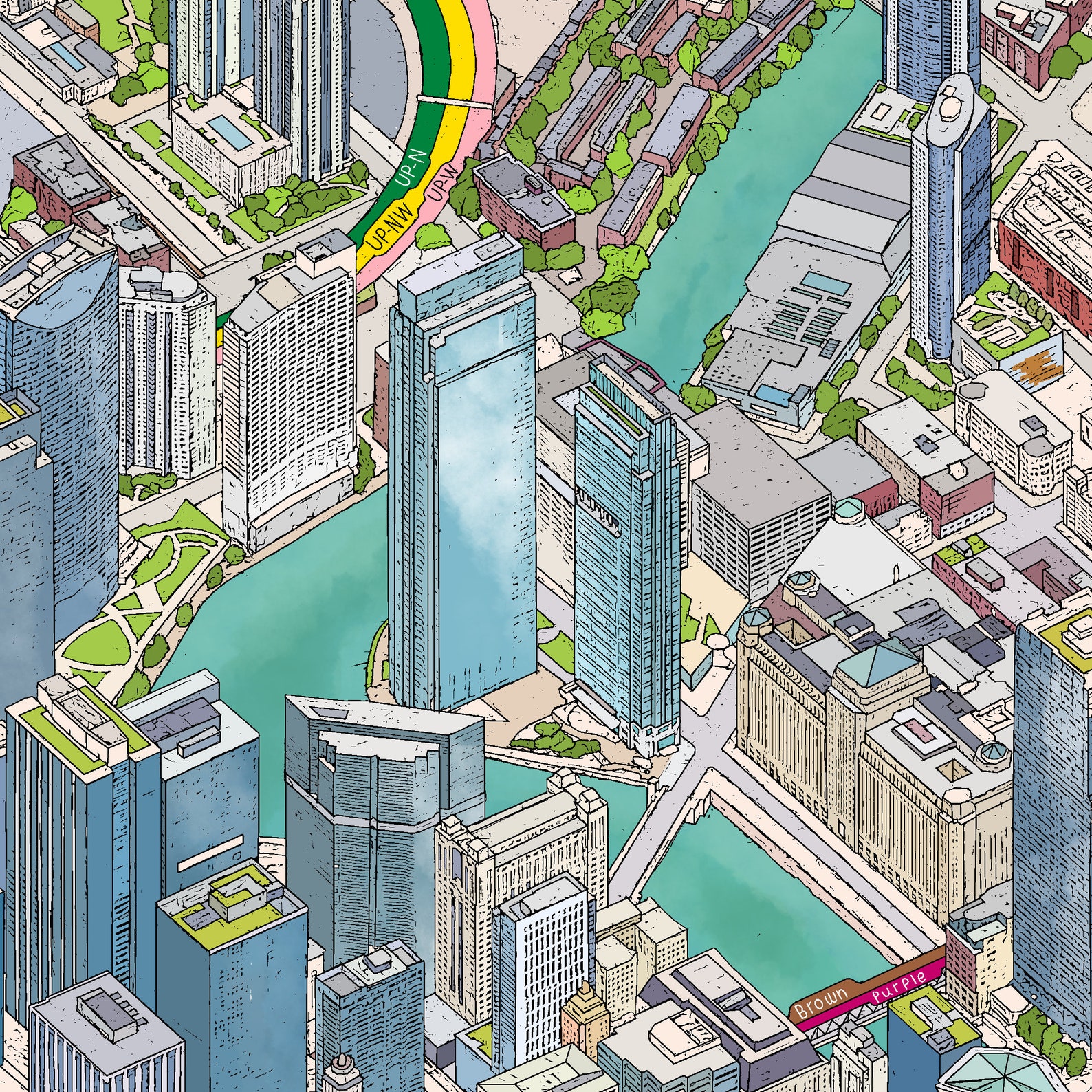 Map of Chicago Loop 33 X 46.5 Inches With Transit - Etsy
