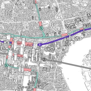 Map of London Showing Rail Lines and Buildings - Etsy