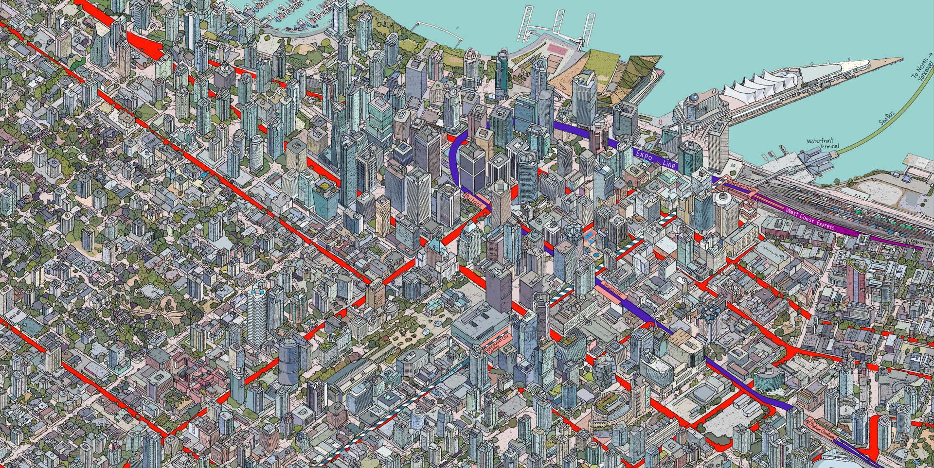 Map of Dowtown Vancouver BC Canada - Detailed - Etsy