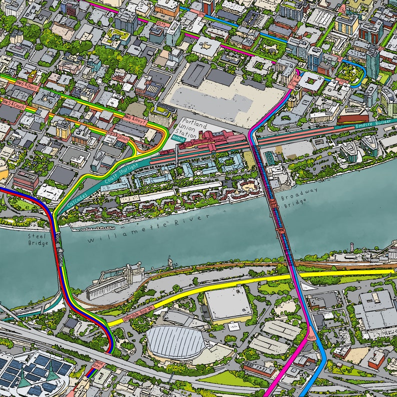 Map of Downtown Portland Map of MAX and PDX Streetcars - Etsy