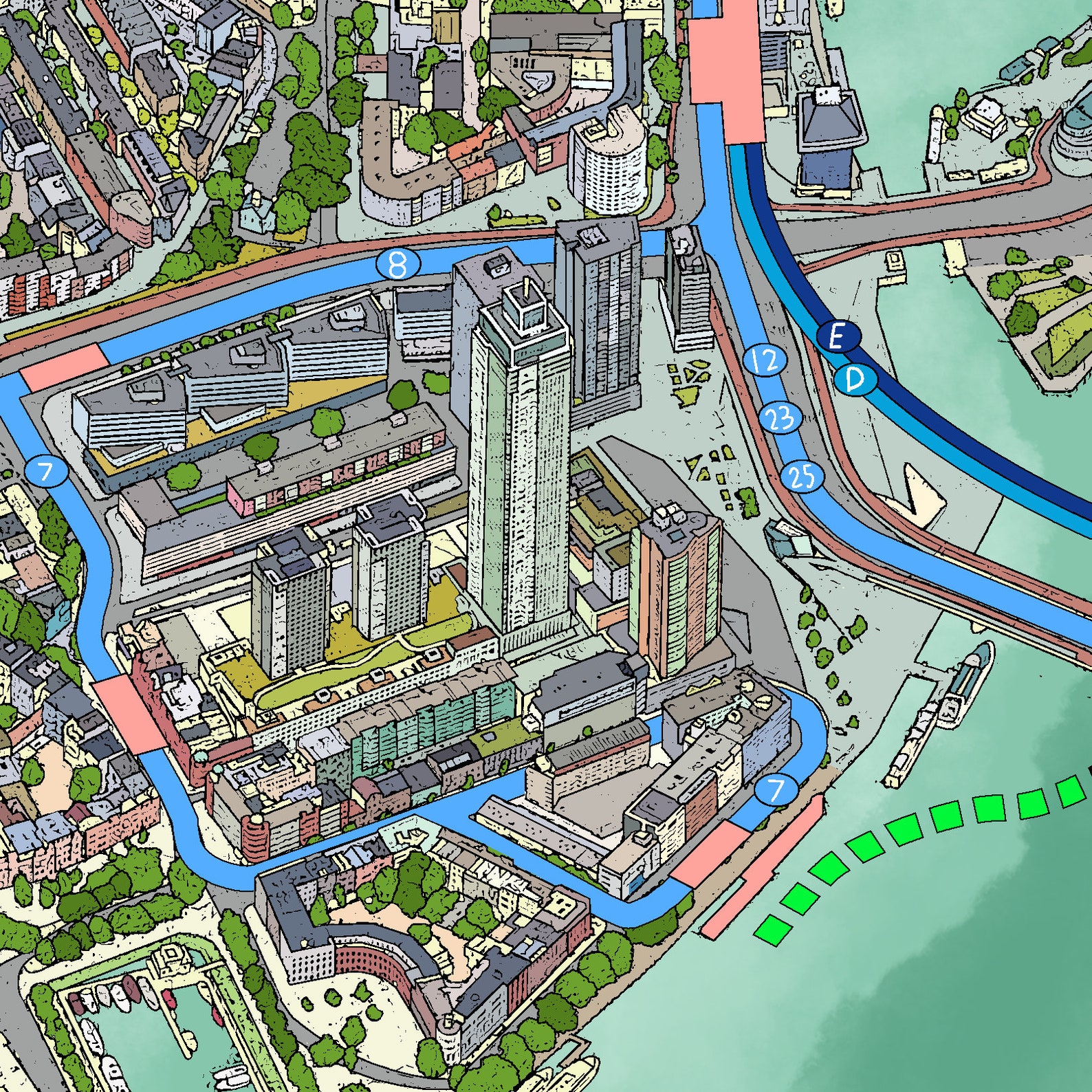 Map of Rotterdam Showing Transit Lines and Buildings 20 X 28 Inches - Etsy