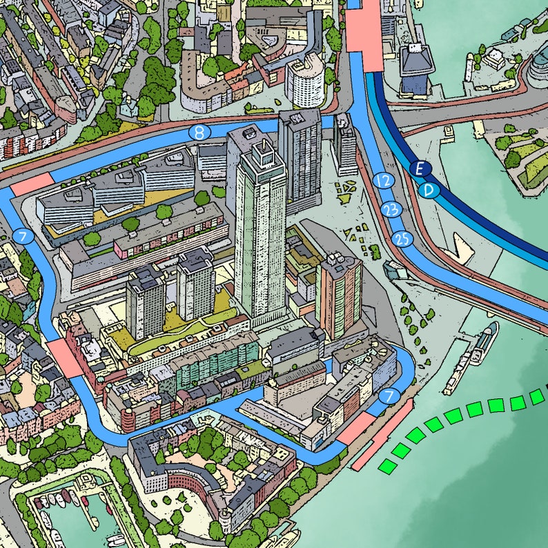 Map of Rotterdam Showing Transit Lines and Buildings 20 X 28 Inches - Etsy