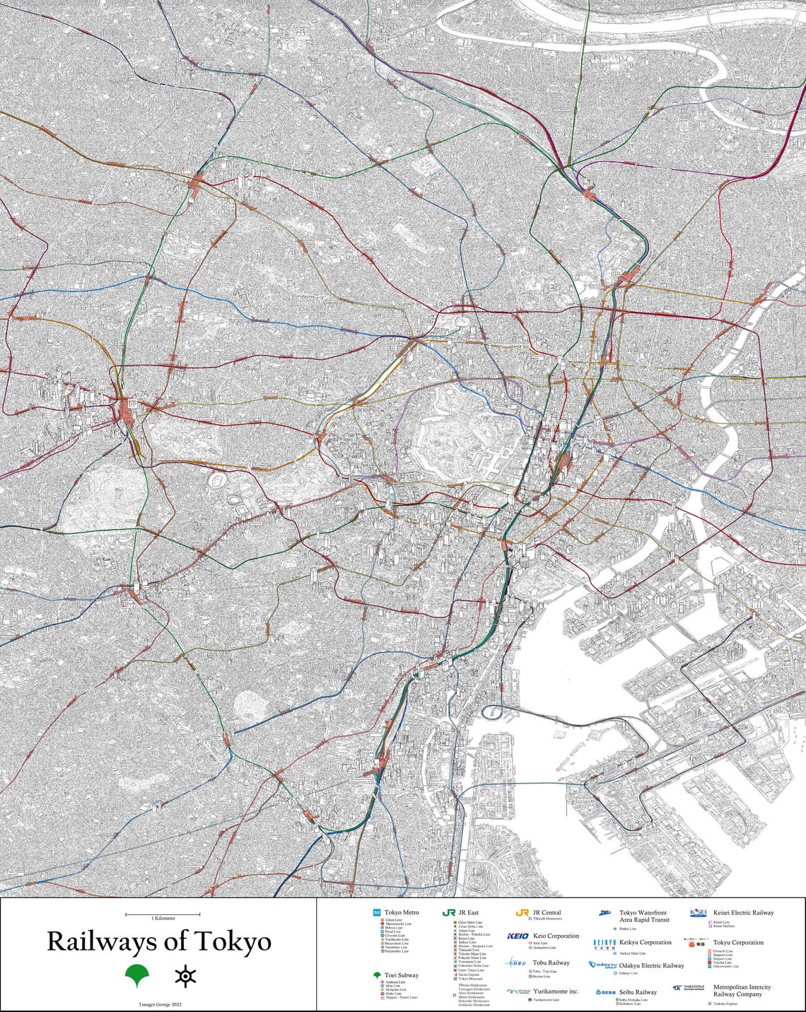 Map of Tokyo's Rail Networks. 55" by 44" - Etsy