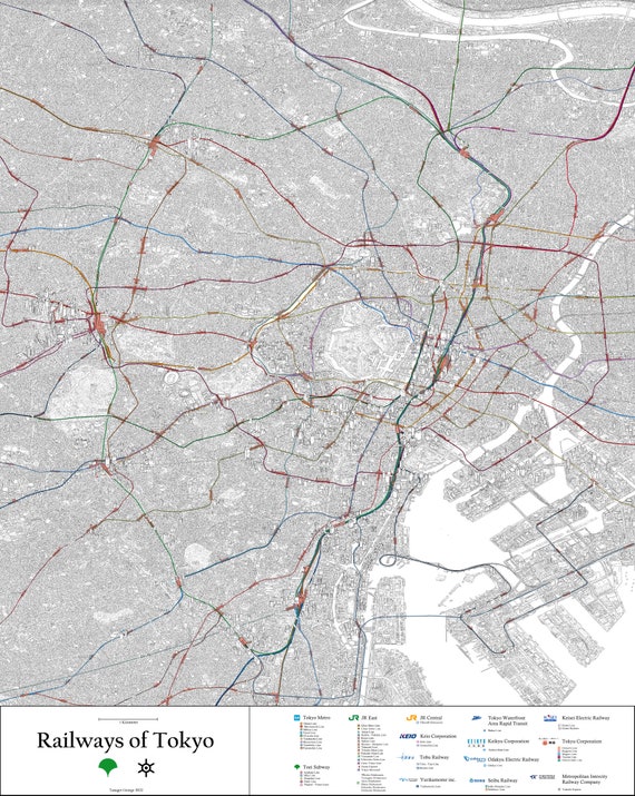 Map of Tokyo's Rail Networks. 55 by 44 - Etsy