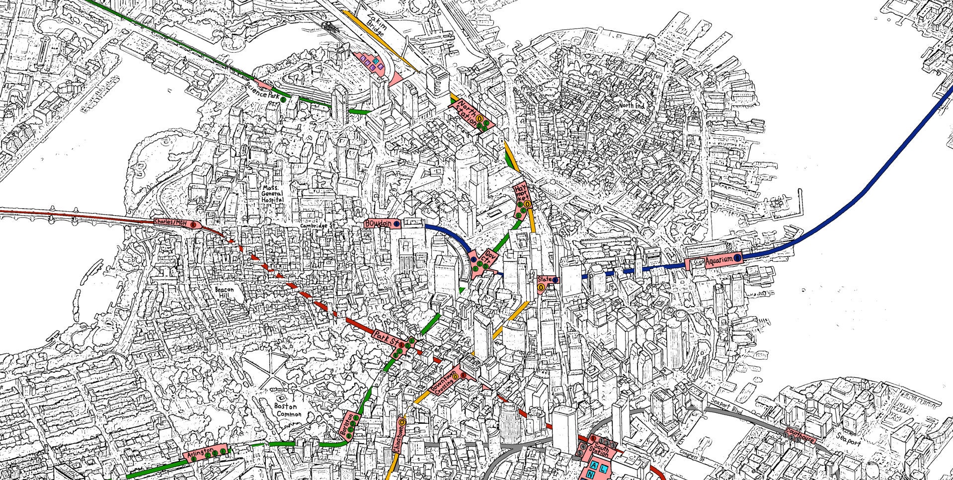 Map of Boston Rail MBTA Network 17 X 30 - Etsy