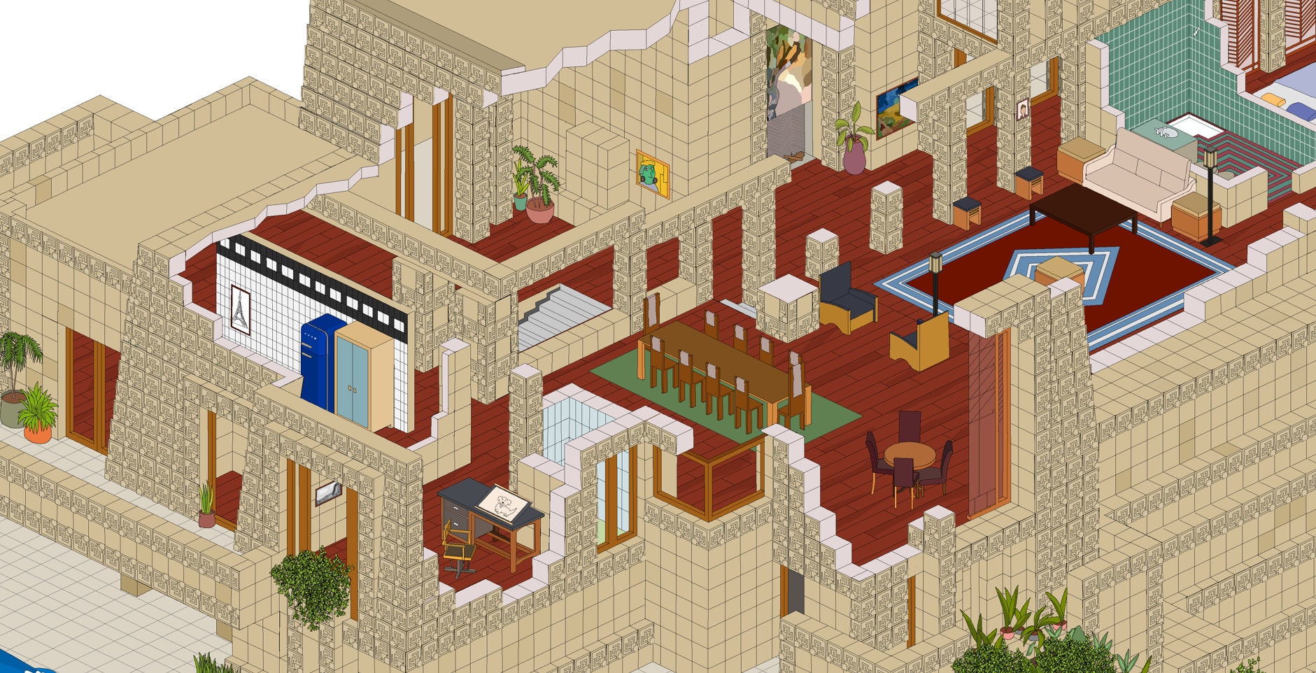 Ennis House. Illustration Print 35" X 18" Frank Lloyd Wright - Etsy