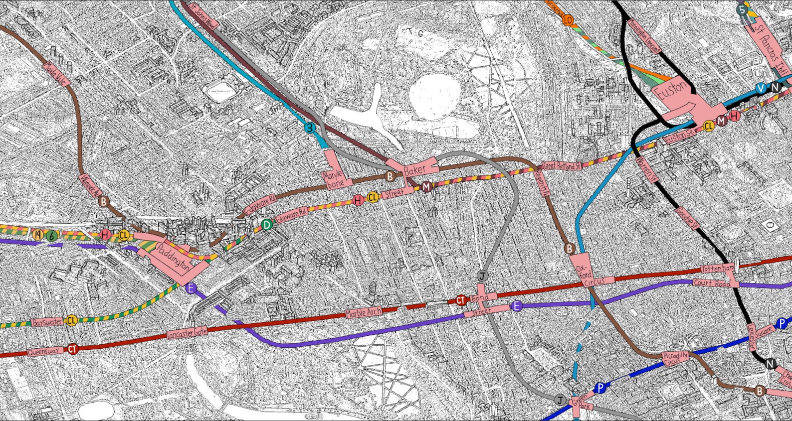 Map of London Showing Rail Lines and Buildings - Etsy