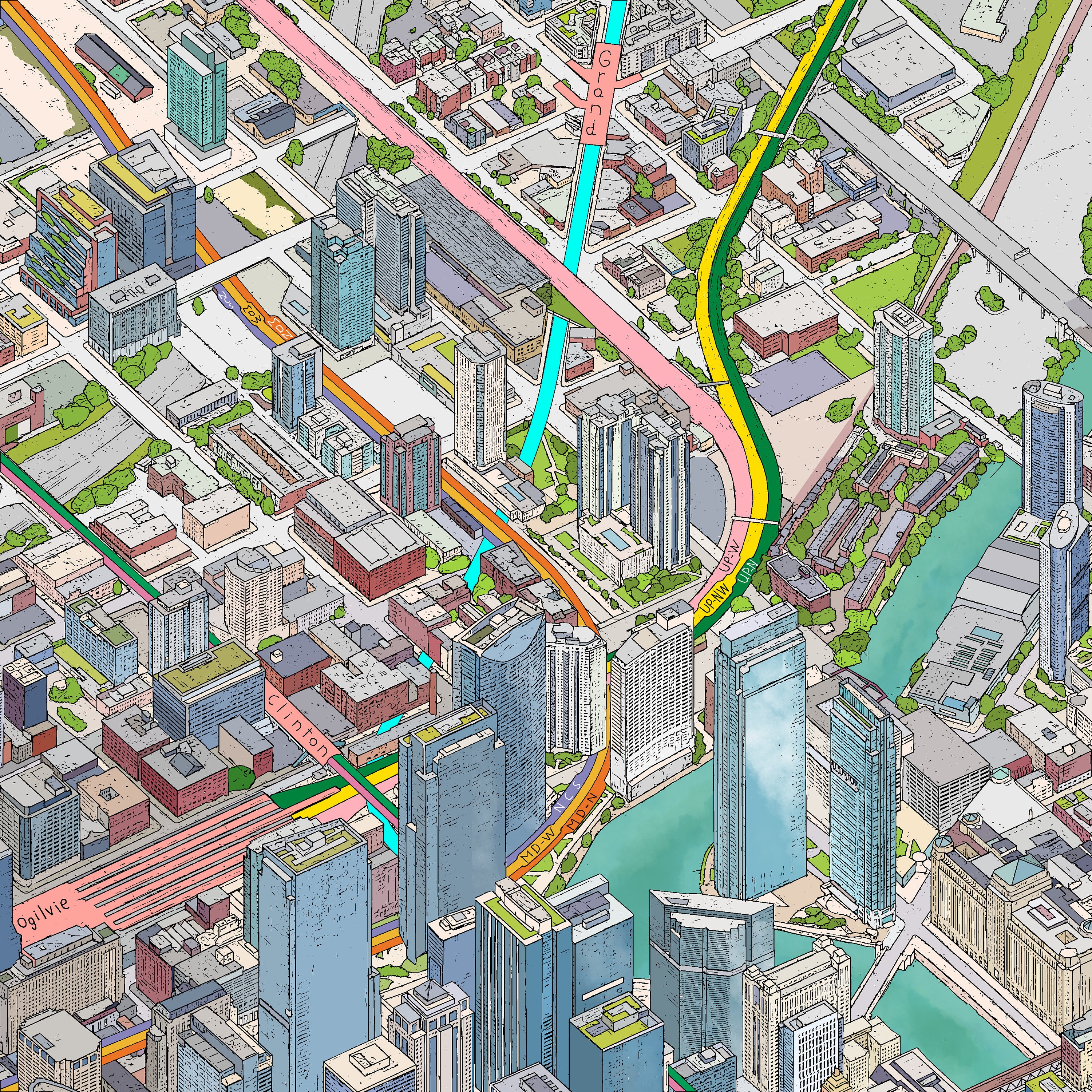 Map of Chicago Loop 33 X 46.5 Inches With Transit - Etsy