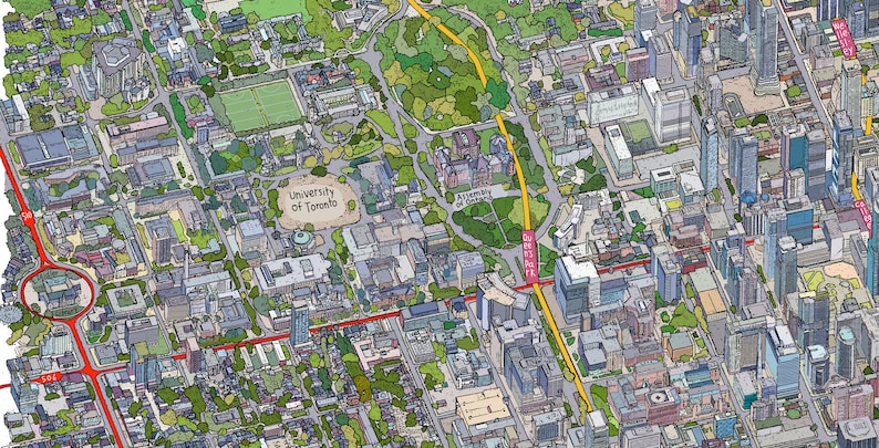 Map of Toronto Downtown, Toronto Subway Map - Etsy