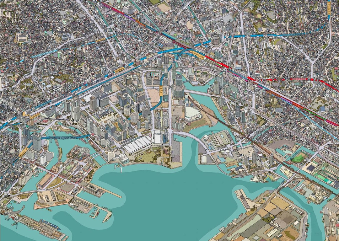 Map of Yokohama Japan. 28" X 20" Transit Map - Etsy