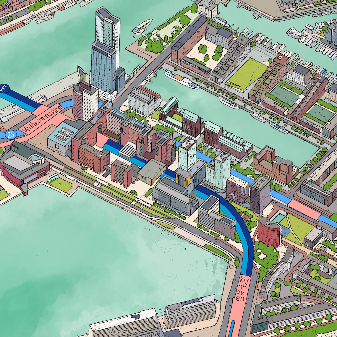 Map of Rotterdam Showing Transit Lines and Buildings 20 X 28 Inches - Etsy