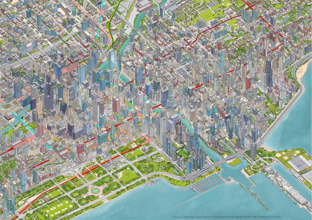 Map of Chicago Loop 33 X 46.5 Inches With Transit - Etsy