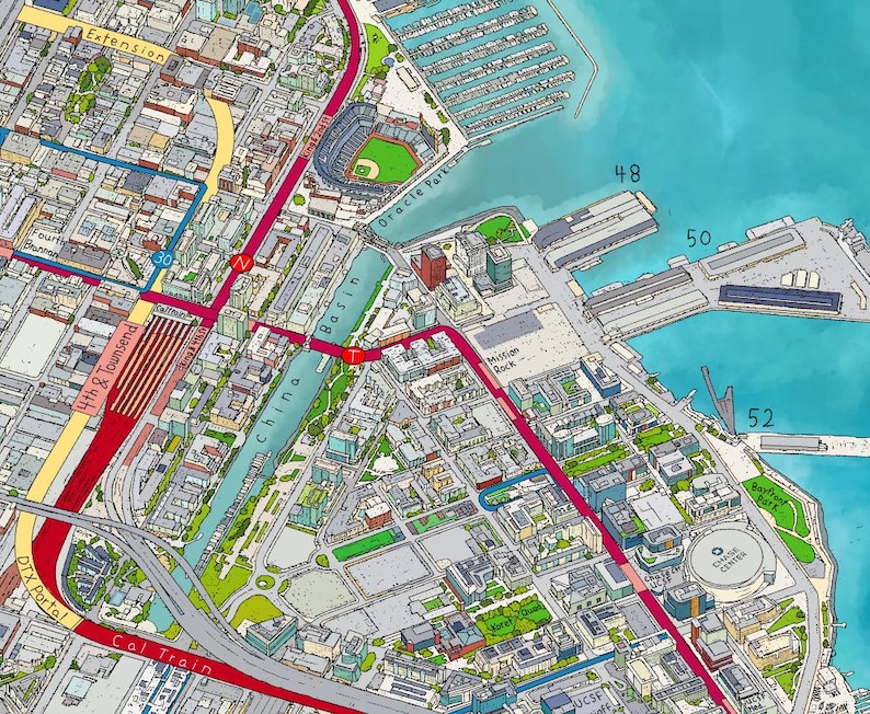 Map of San Francisco Part 1 Showing Transit and Buildings. SF Map BART ...