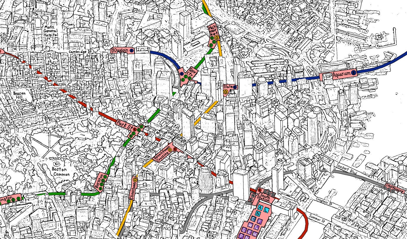 Map of Boston Rail MBTA Network 24 X 36 - Etsy