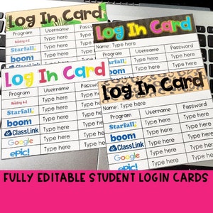 Editable Student Log in Cards Usernames and Passwords Classroom ...