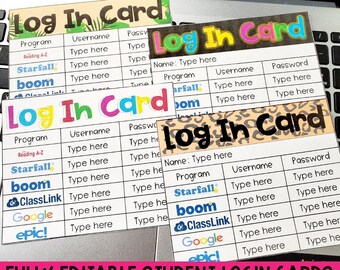 Student Log in Cards - Etsy
