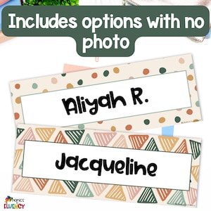 Editable Boho Desk Name Plates: Photo Tags, Classroom Decor (PPT) - Etsy