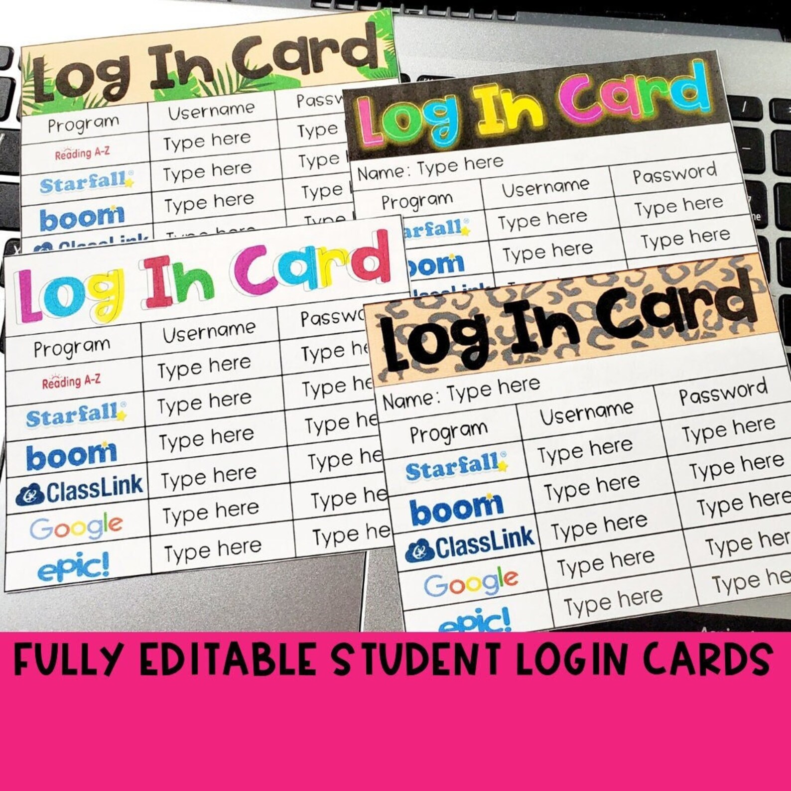 Editable Student Log in Cards Usernames and Passwords Classroom ...