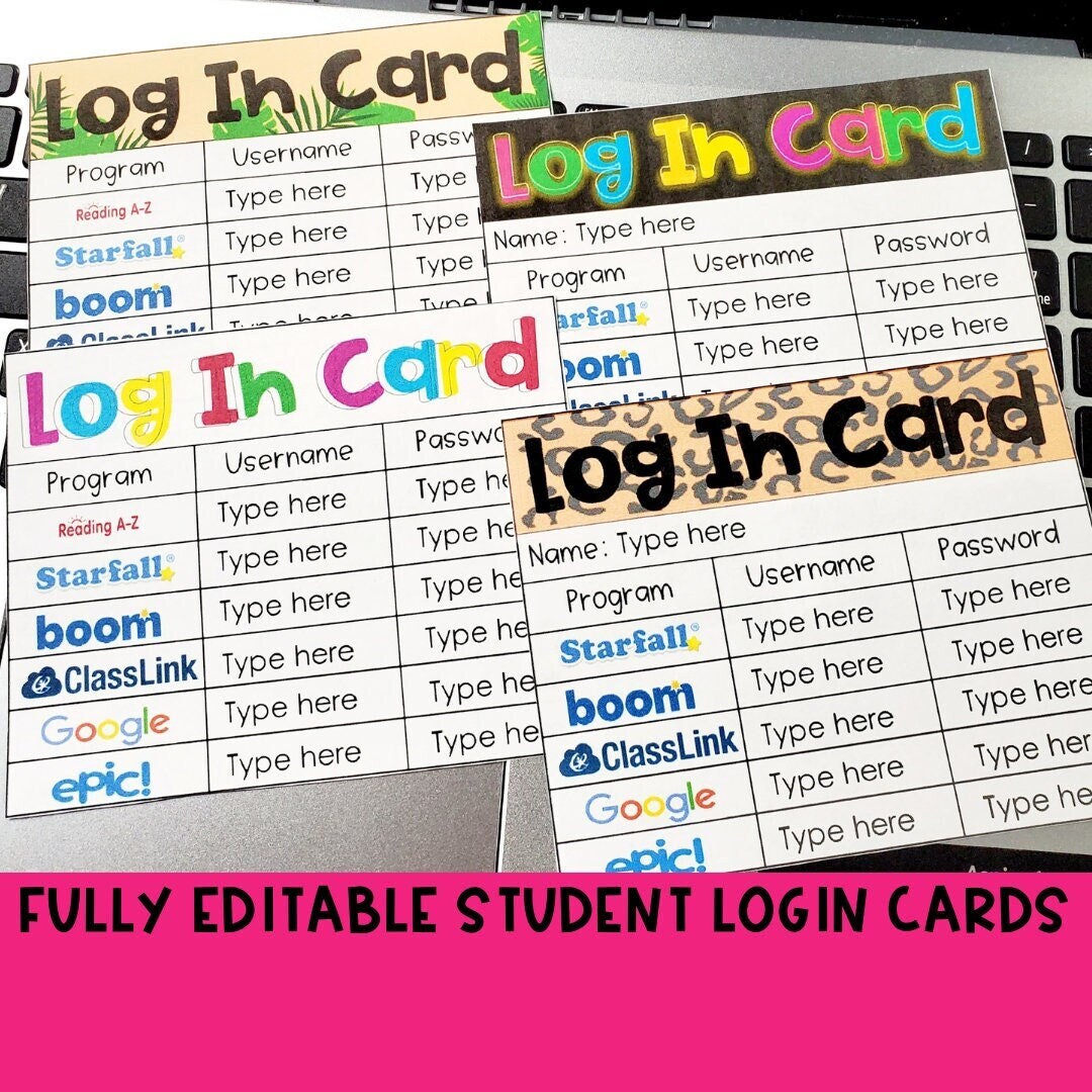 Editable Student Log in Cards Usernames and Passwords Classroom ...