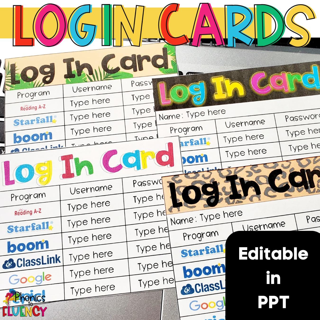 Editable Student Log in Cards Usernames and Passwords Classroom ...